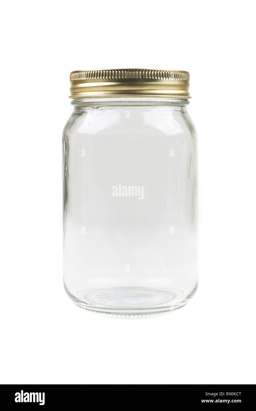 Empty glass canning jar over a white background Stock Photo - Alamy
