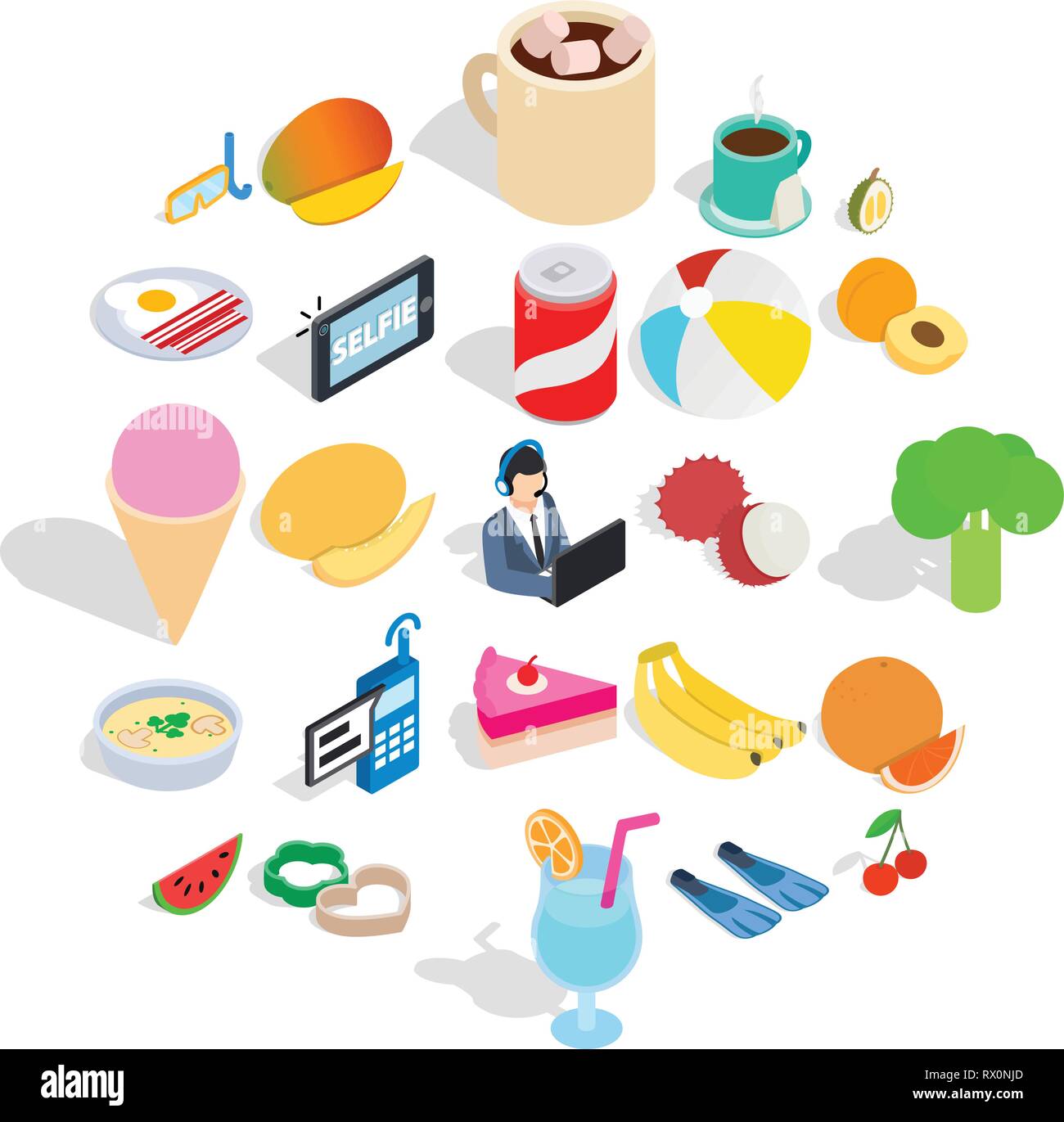 Beach breakfast icons set, isometric style Stock Vector Image & Art - Alamy