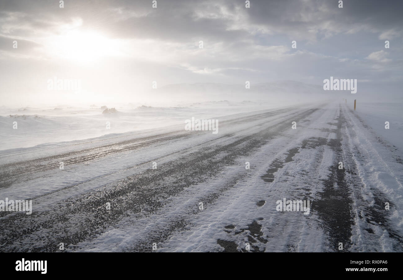 Road into the blizzard, winter in Iceland, Europe Stock Photo - Alamy