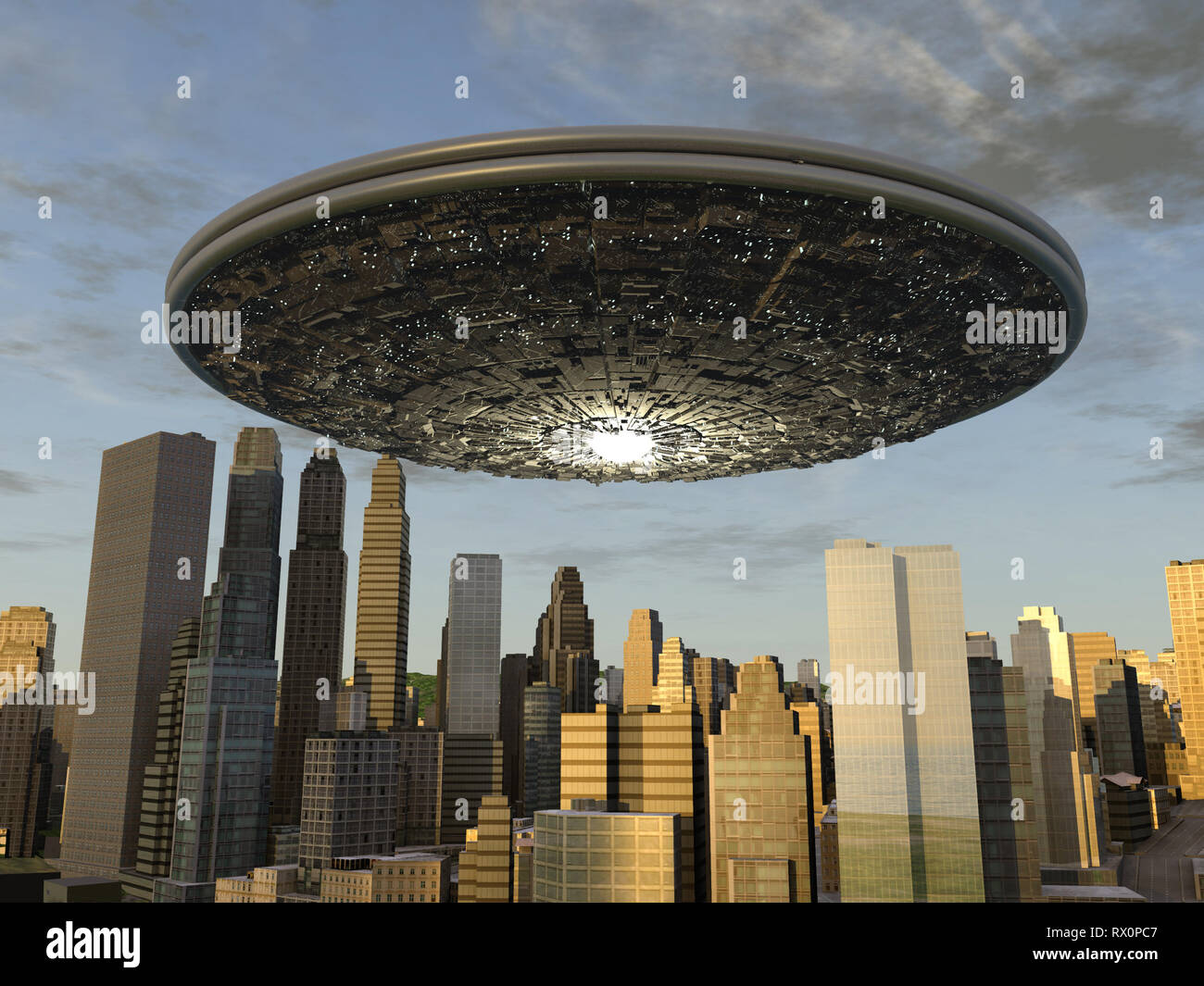 Large UFO over a city Stock Photo - Alamy