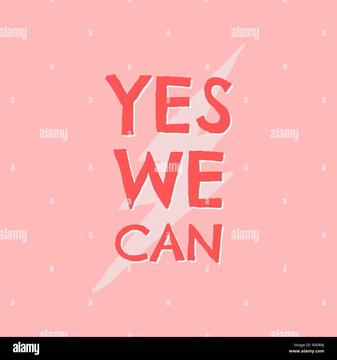 Yes We Can - typographic design square template in pastel pink and red ...