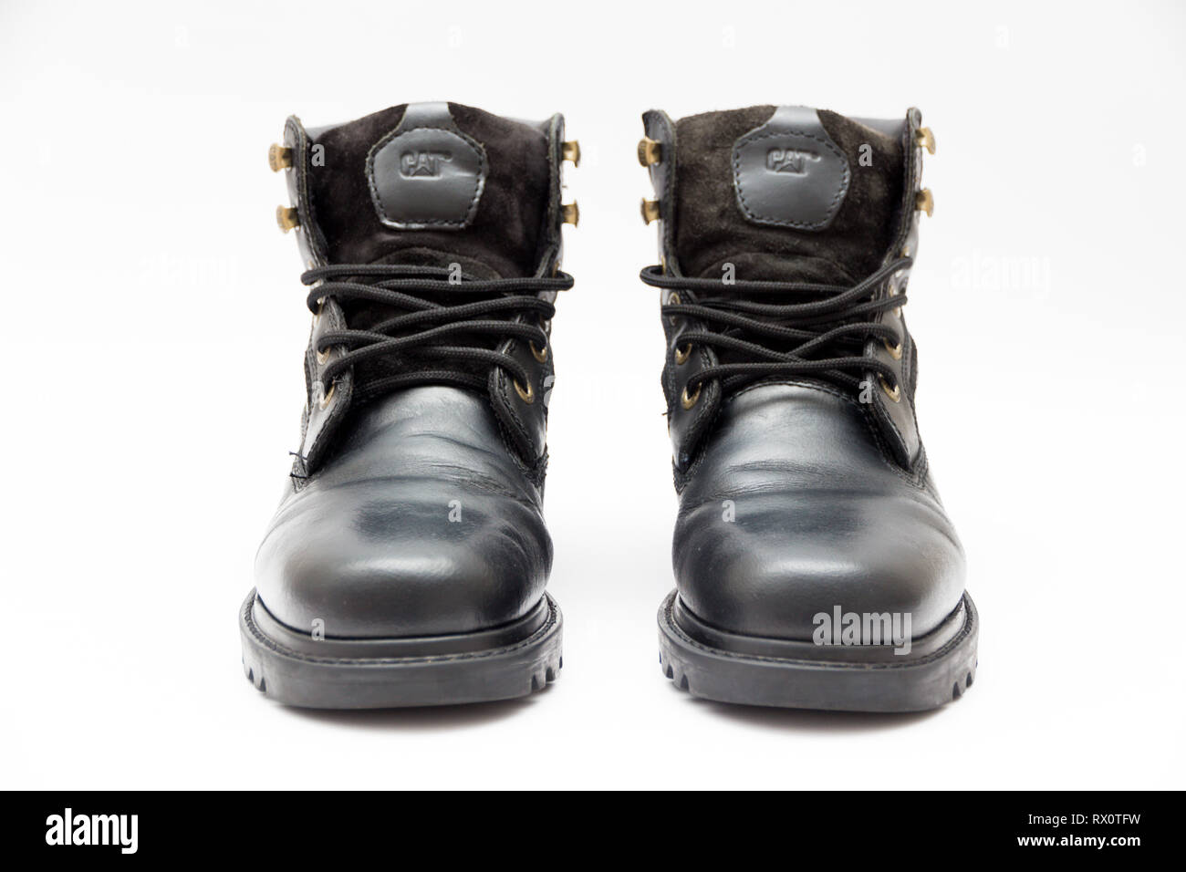 Rome, Italy - December 01, 2016: army-issue boots in black leather for ...