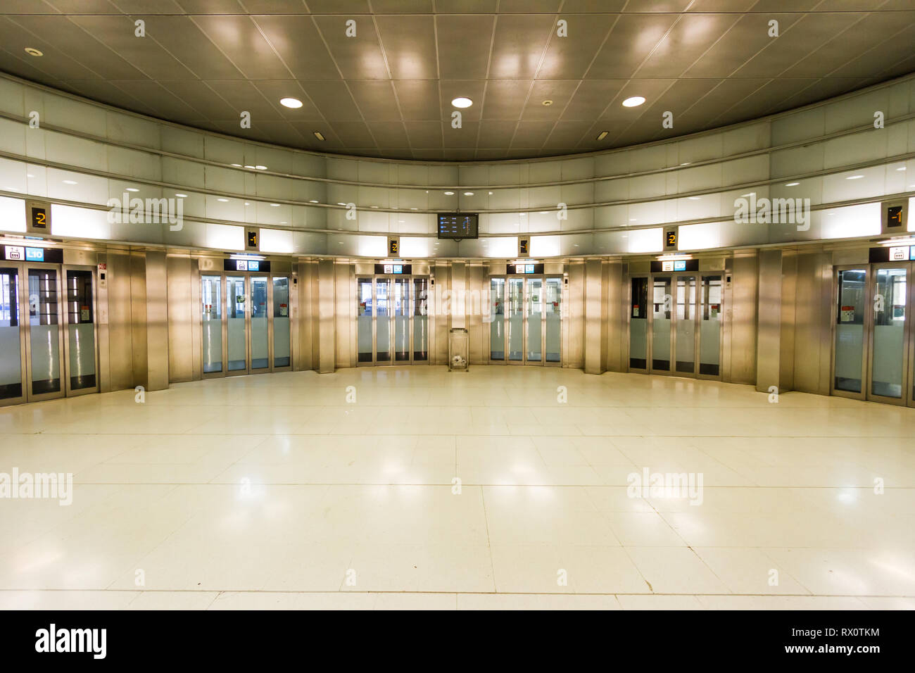 Barcelona, Spain - September 06, 2018: View of the lifts in the lobby ...