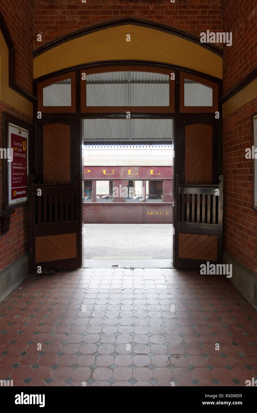 Entrance to the Historic Maldon Railway station on the Victorian ...