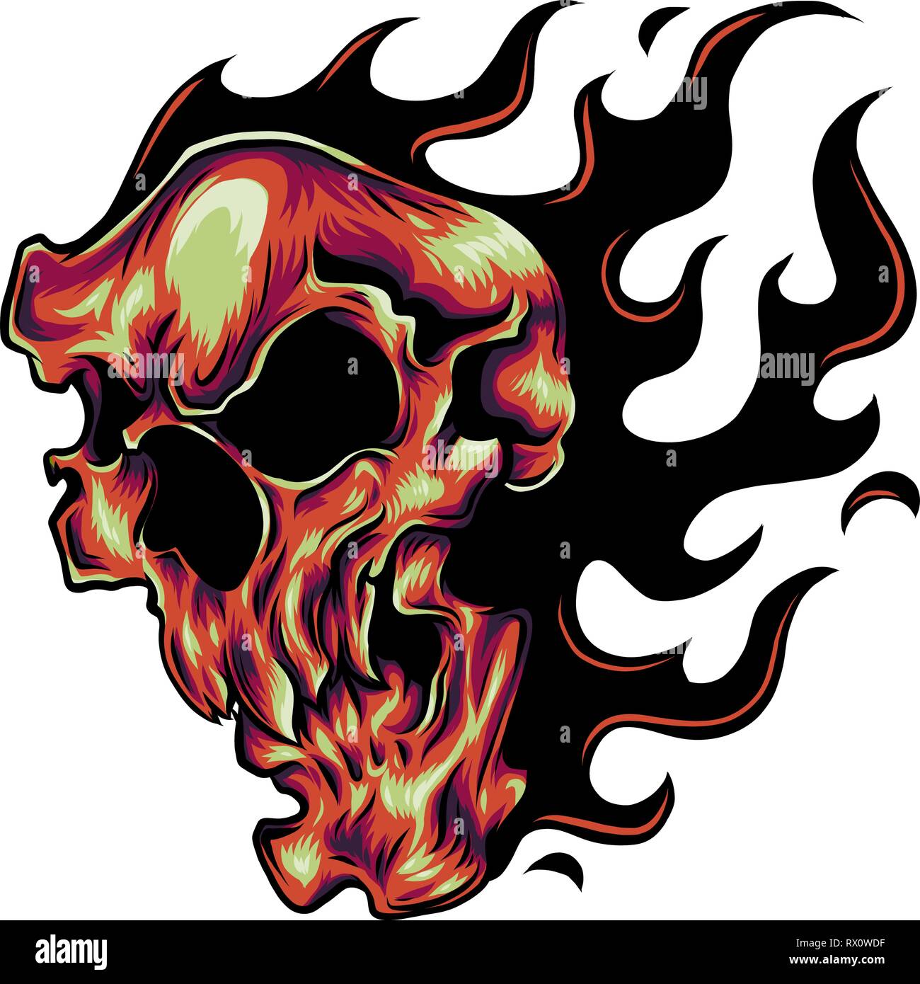 human skull colored with flames vector illustration Stock Vector Image ...