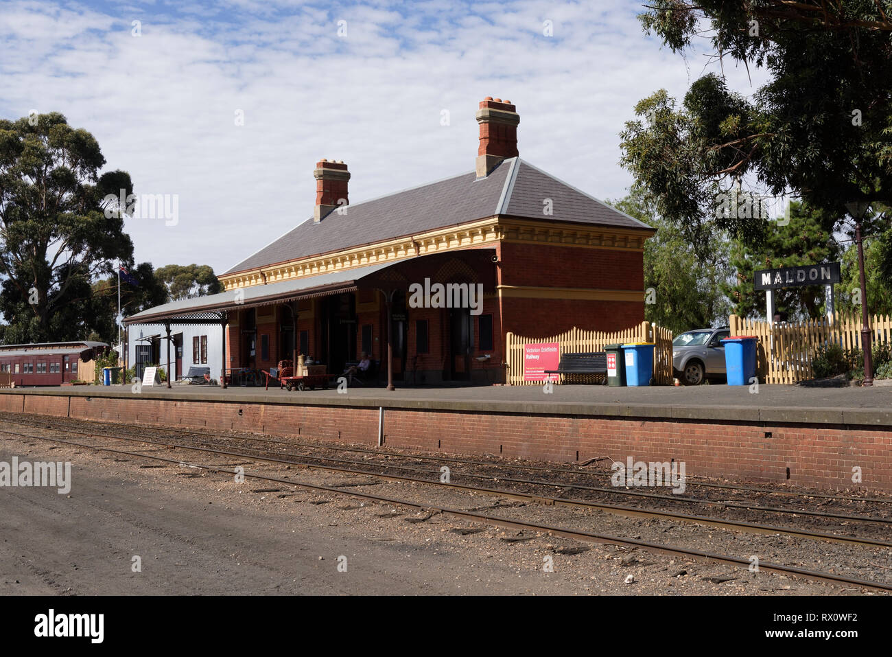 The platform of the Historic Maldon Railway station on the Victorian ...