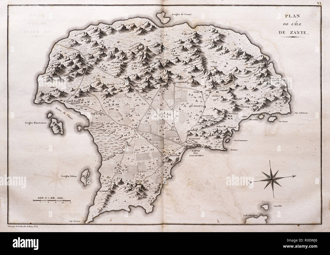 old map of Zante or Zakynthos from a French book from 1802 Stock Photo ...