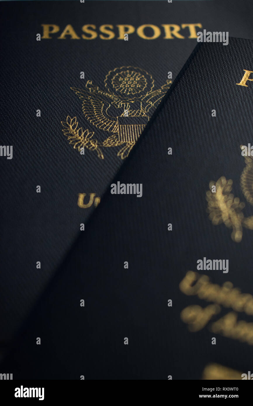 Macro view of two US passports filling the frame Stock Photo - Alamy