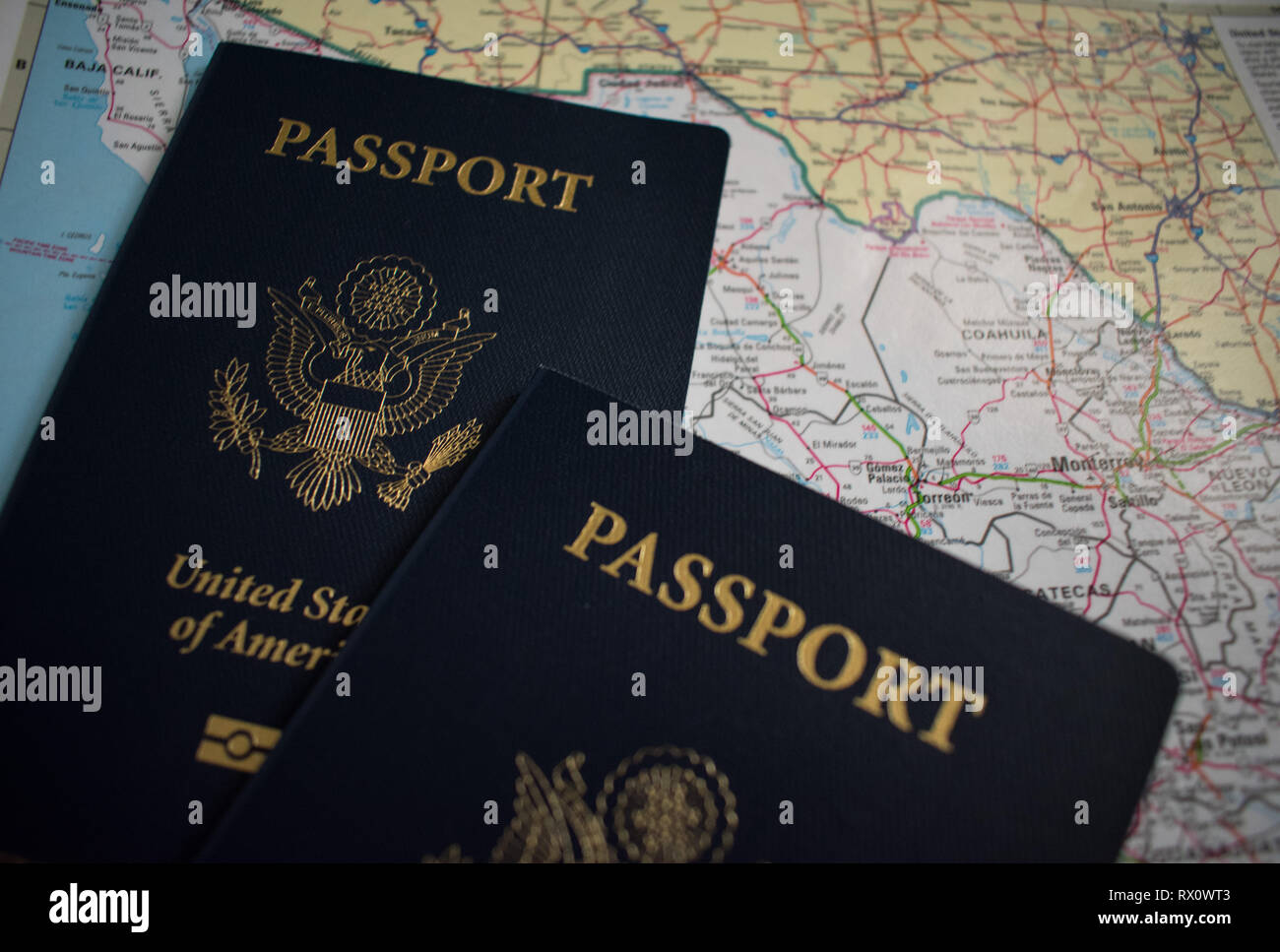 Passports and map hi-res stock photography and images - Alamy