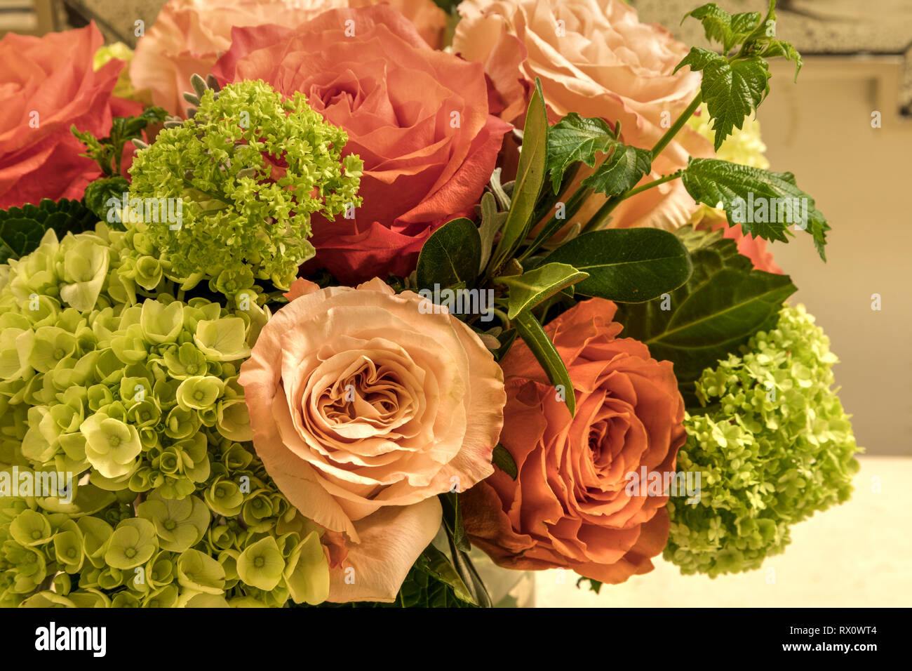 Green Hydrangea Bouquet With Peach