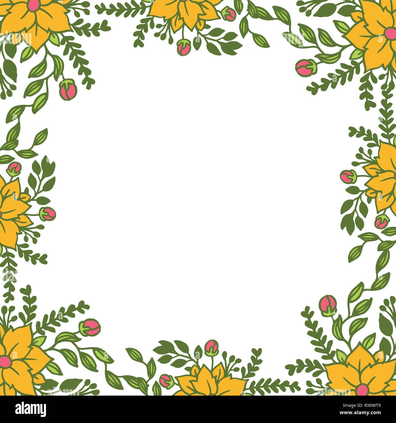 Vector illustration greeting card with colorful flower frame hand drawn ...