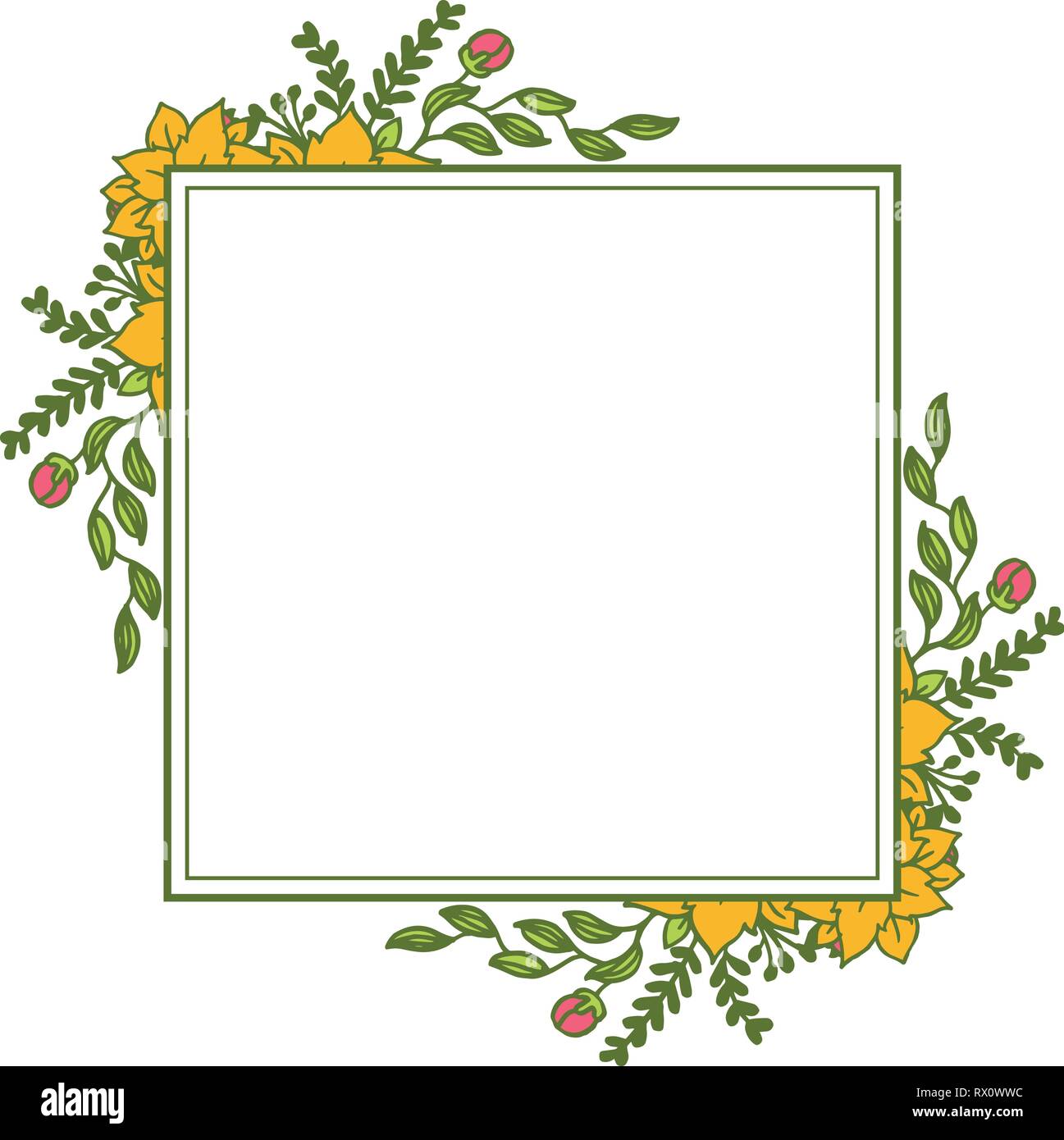 Vector illustration greeting card with colorful flower frame hand drawn ...