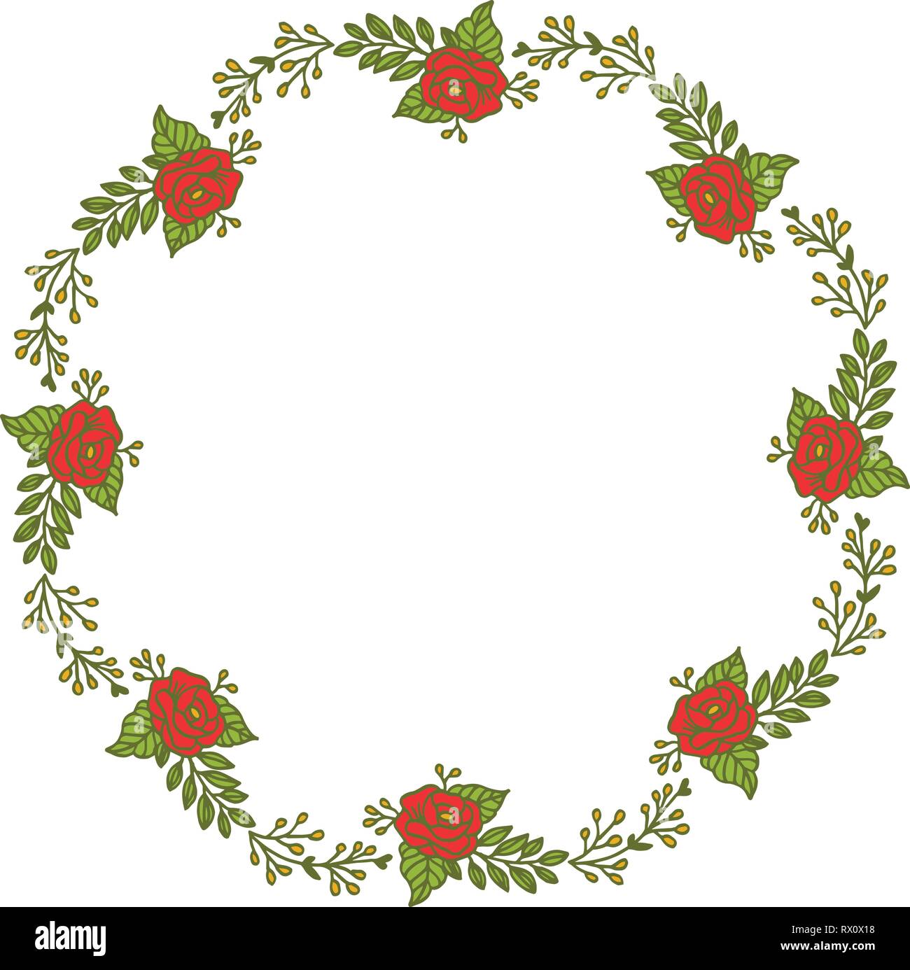 Vector illustration frame flower rose red isolated white background ...