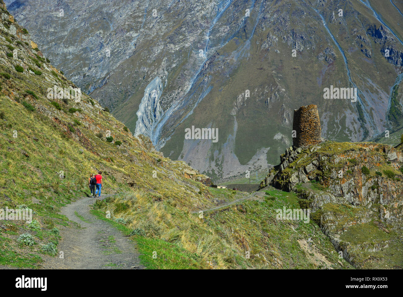 Mountain scenery of Kazbegi, Georgia. Mount Kazbegi is located on the ...