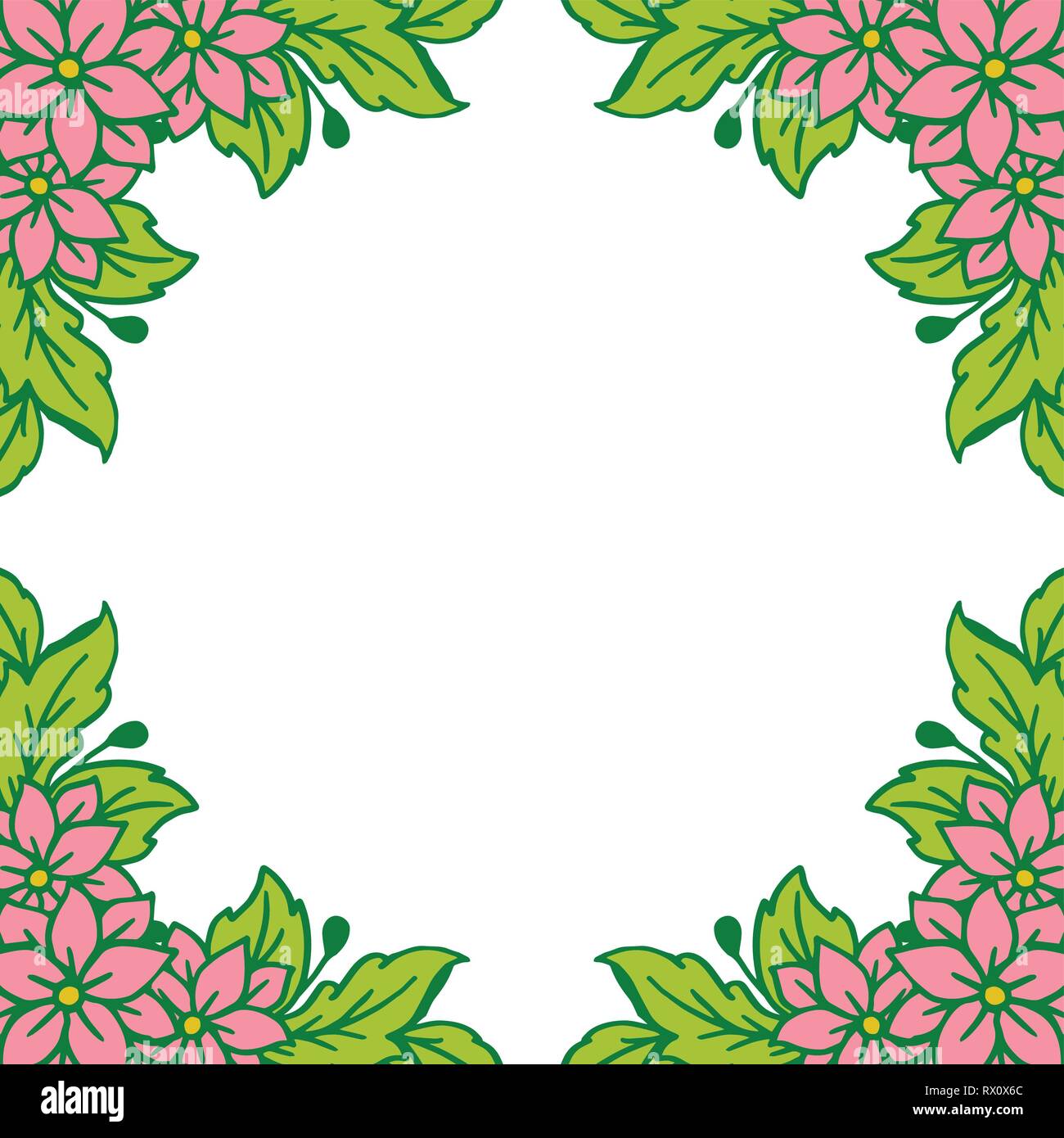 Vector illustration pink flower frame abstract with background hand ...