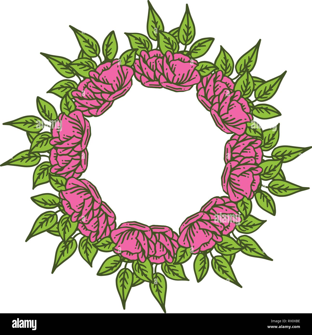 Vector illustration crowd frame flowers rose pink bloom Stock Vector ...