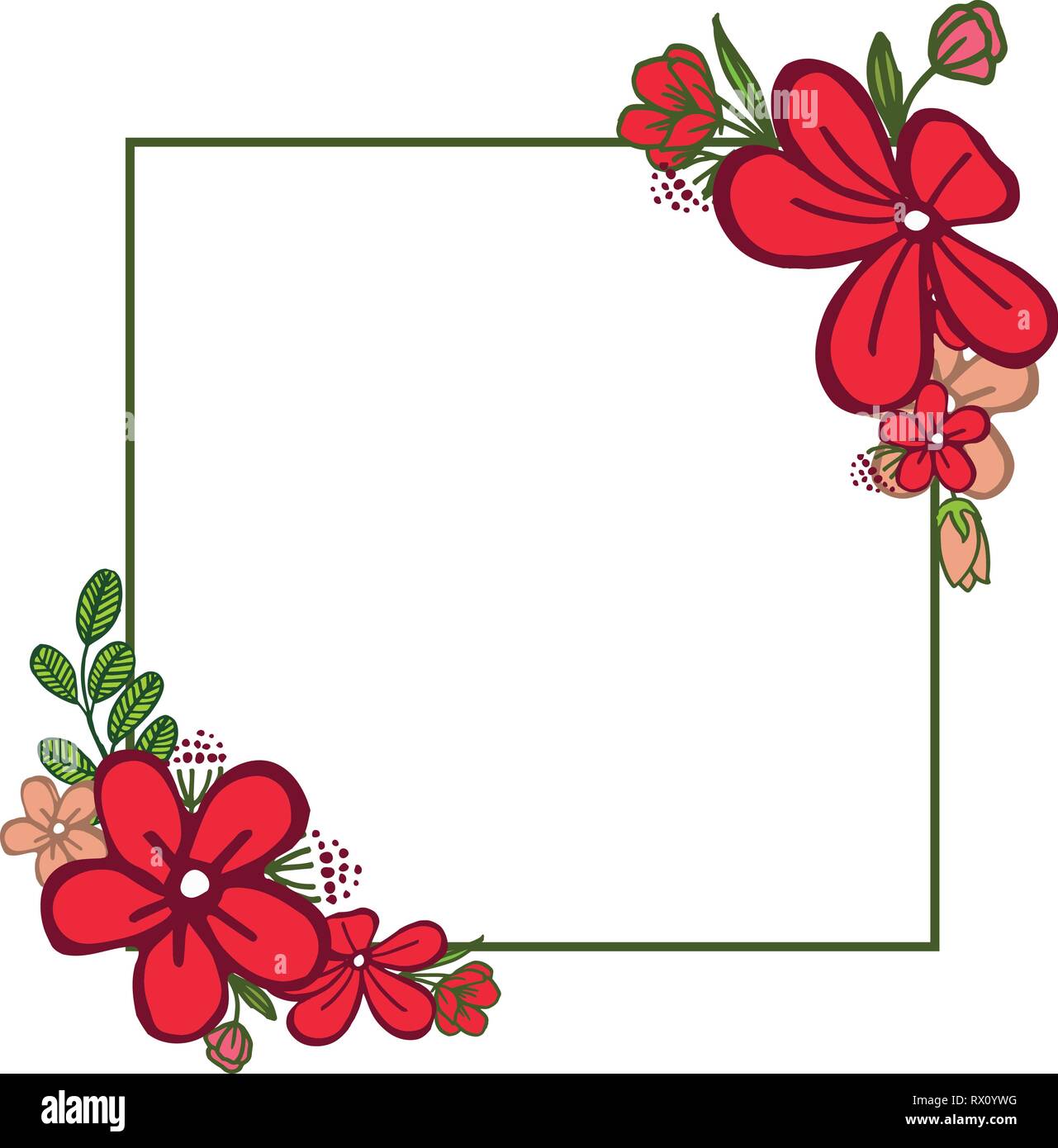 Vector illustration red wreath frame with invitation cards hand drawn ...