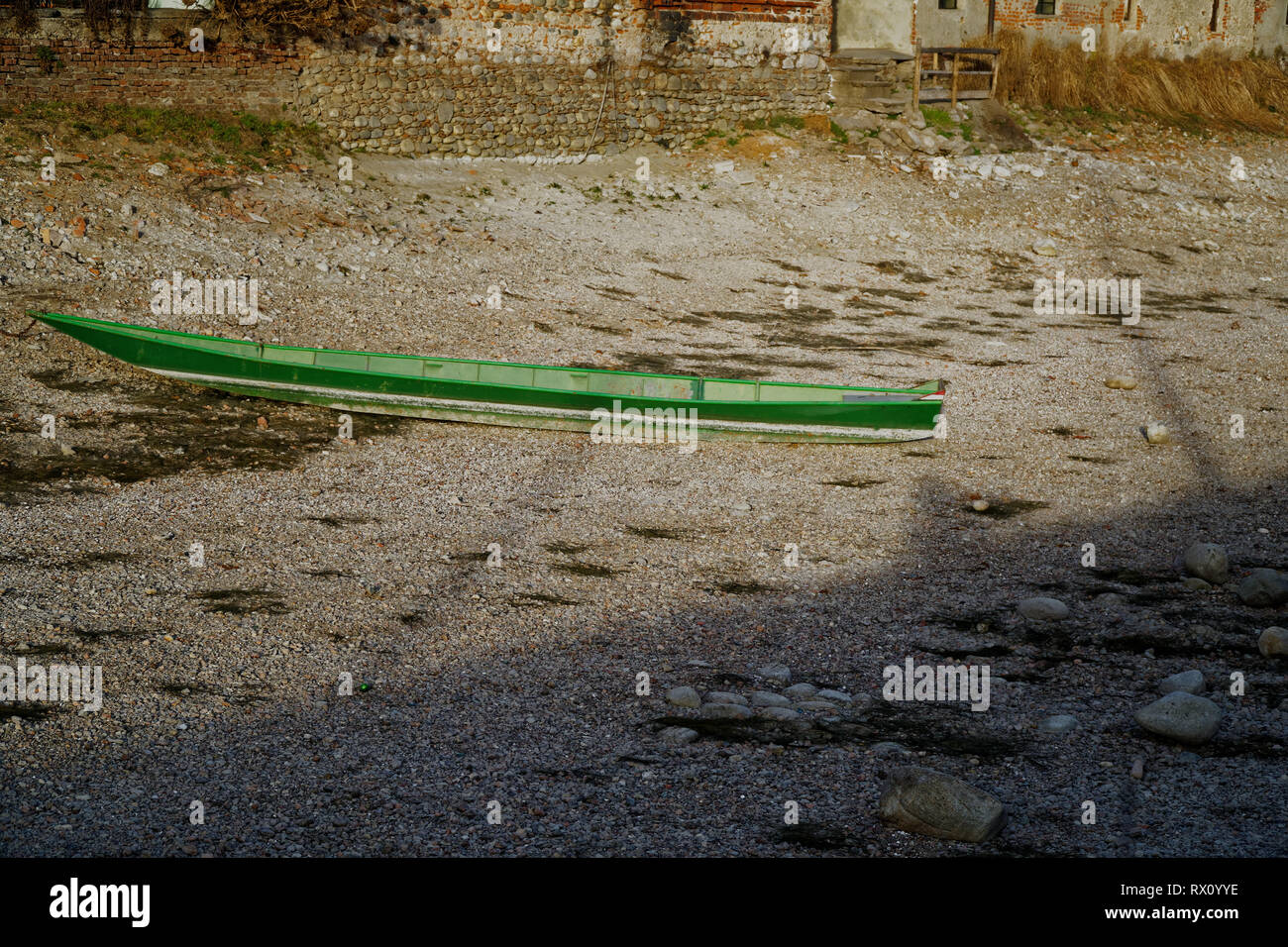 River drought, boat without water due global warming Stock Photo - Alamy