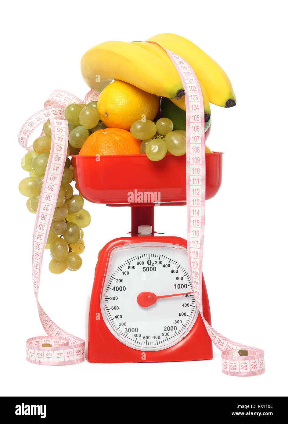 Scale with fruits isolated Stock Photo - Alamy