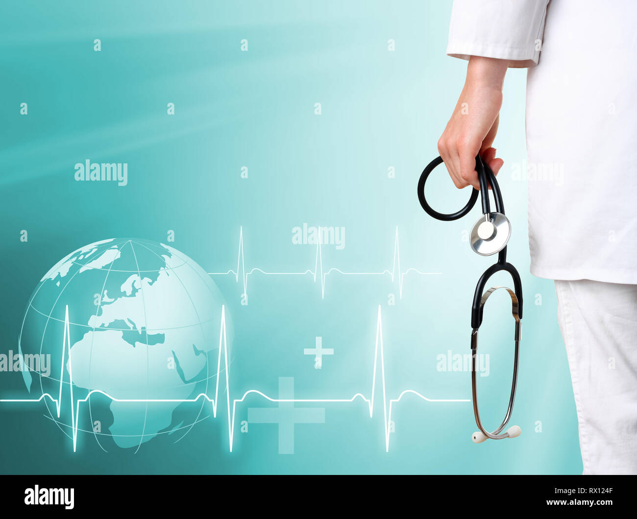 Doctor with medical green background Stock Photo - Alamy