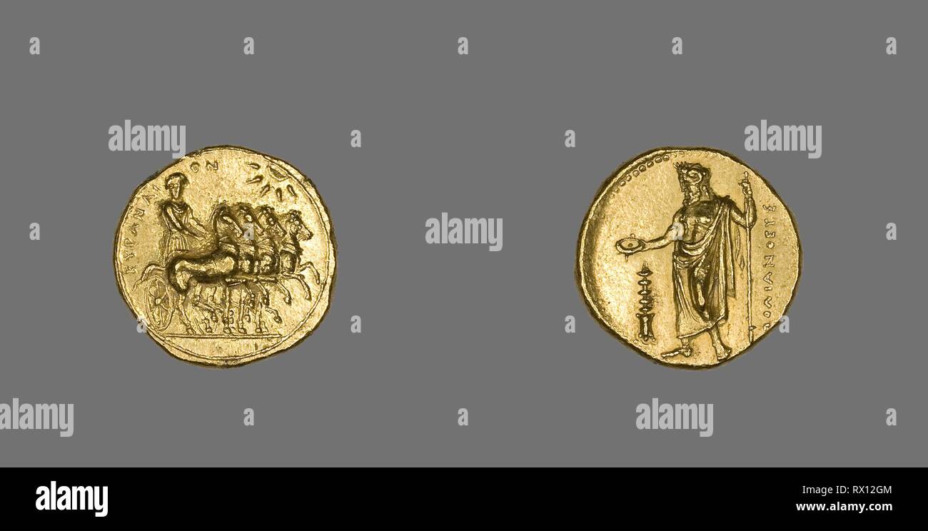 Stater (Coin) Depicting a Quadriga. Greek, minted in Cyrene, North Africa. Date: 322 BC-308 BC ...