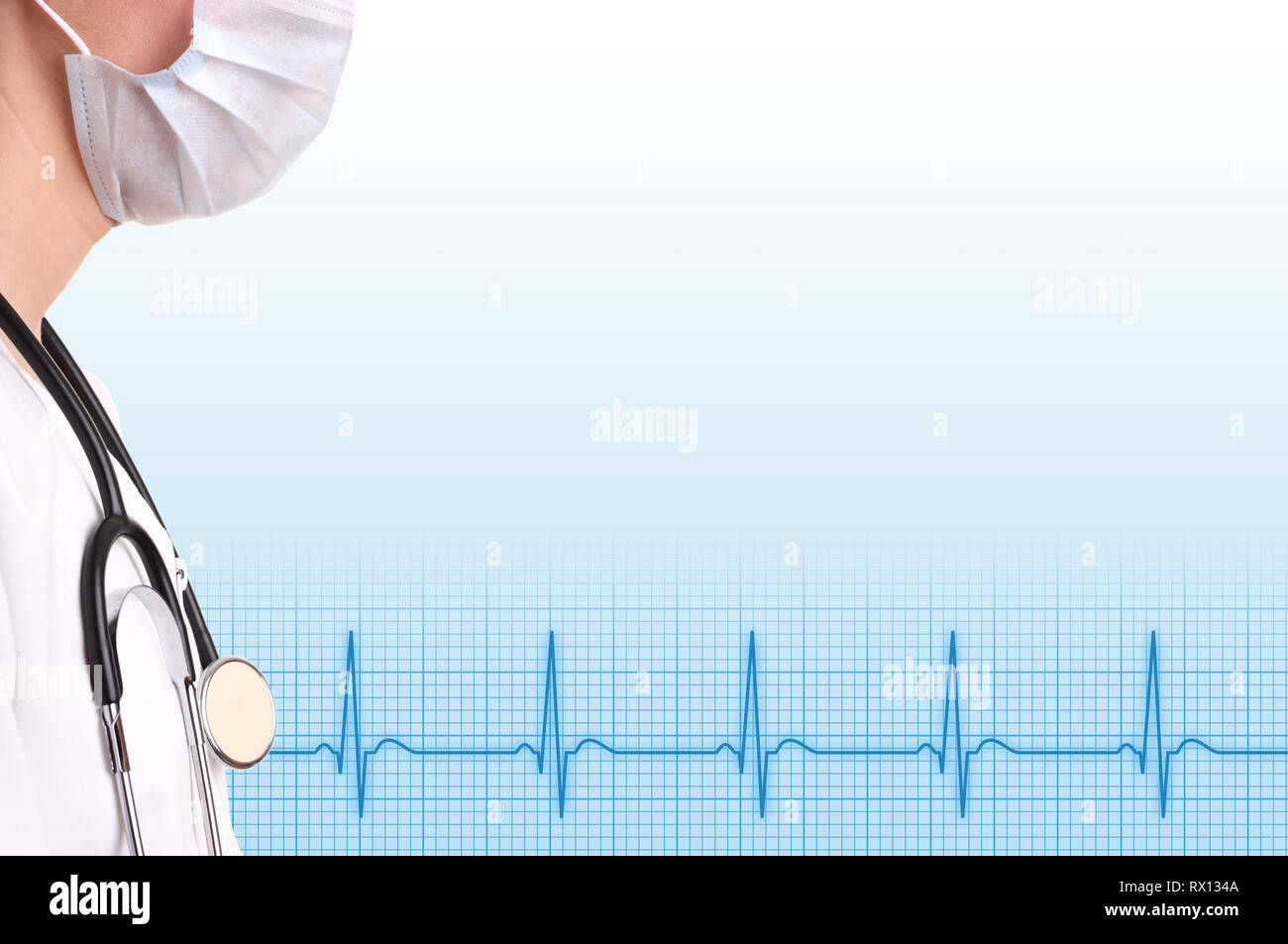 Medical blue background with a doctor and ecg line Stock Photo - Alamy