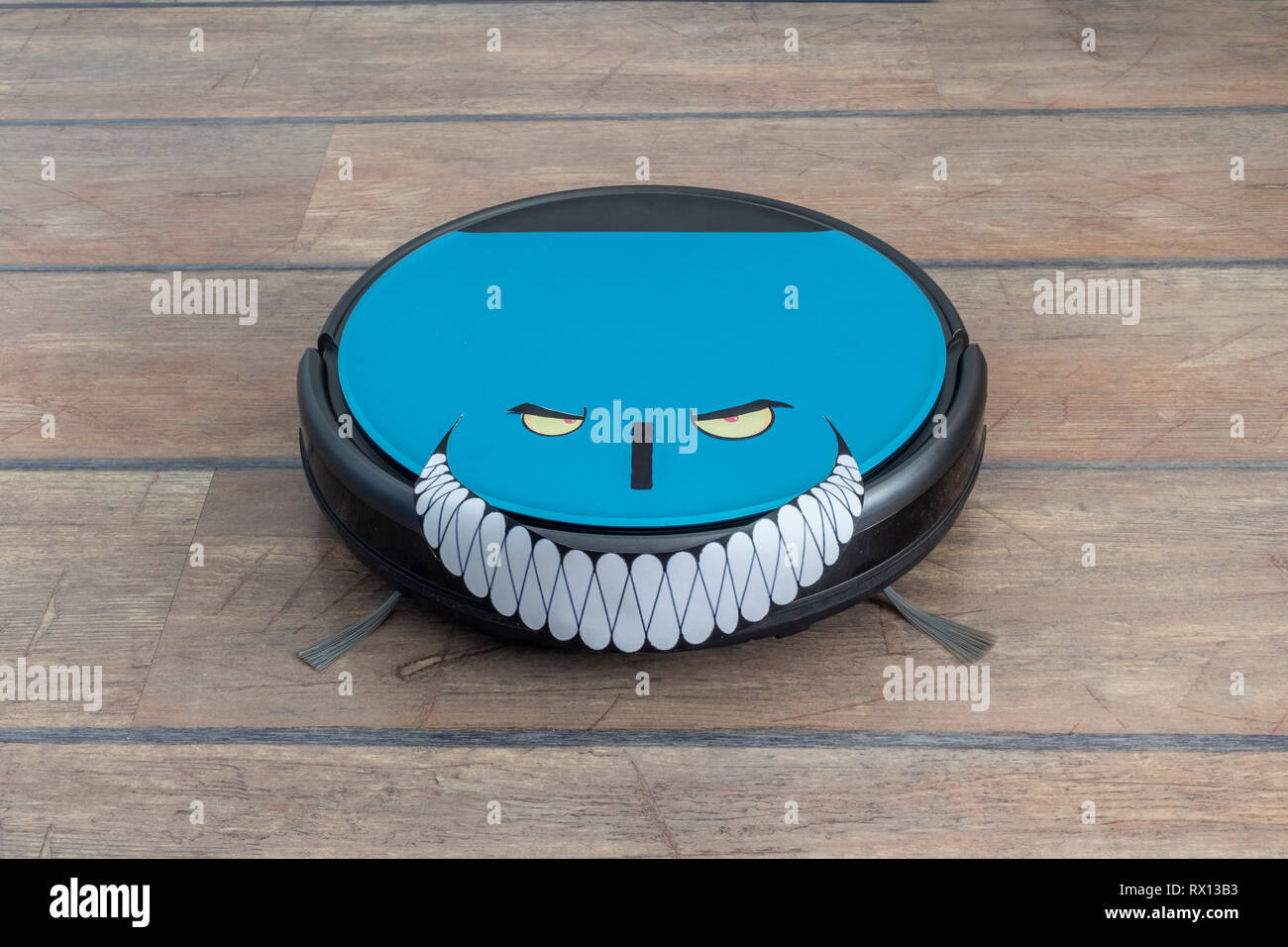 Robots takeover, robots as pets and evil robots concepts. Robot vacuum ...