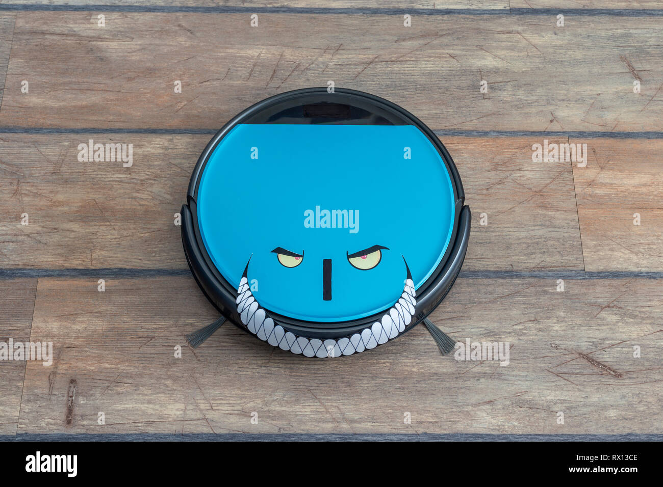 Robots takeover, robots as pets and evil robots concepts. Robot vacuum ...