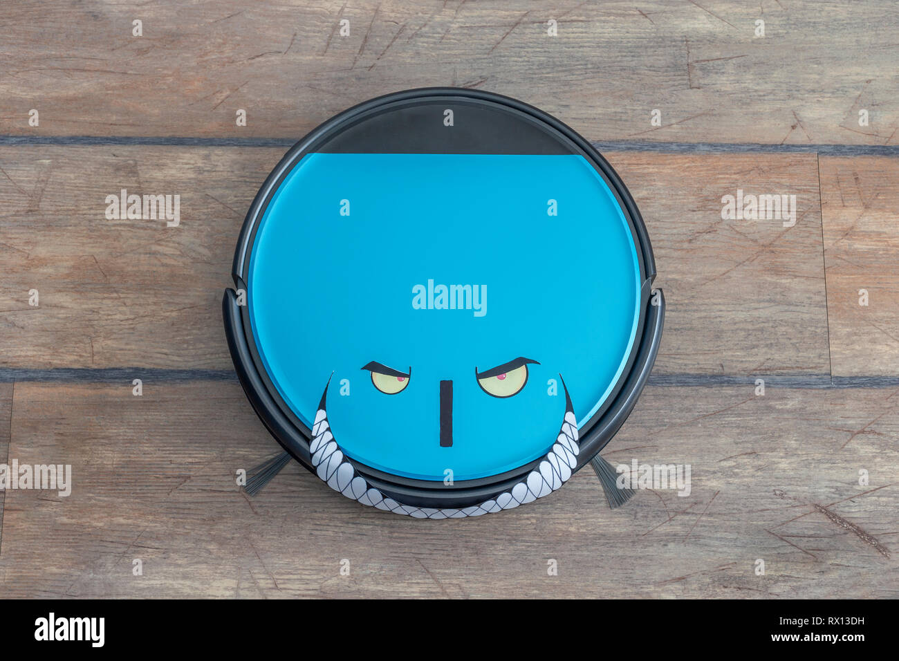 Robots takeover, robots as pets and evil robots concepts. Robot vacuum ...