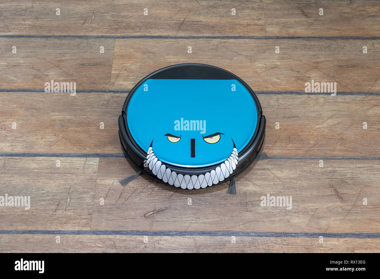 Robots takeover, robots as pets and evil robots concepts. Robot vacuum ...