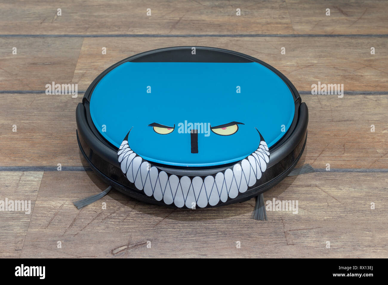 Robots takeover, robots as pets and evil robots concepts. Robot vacuum ...