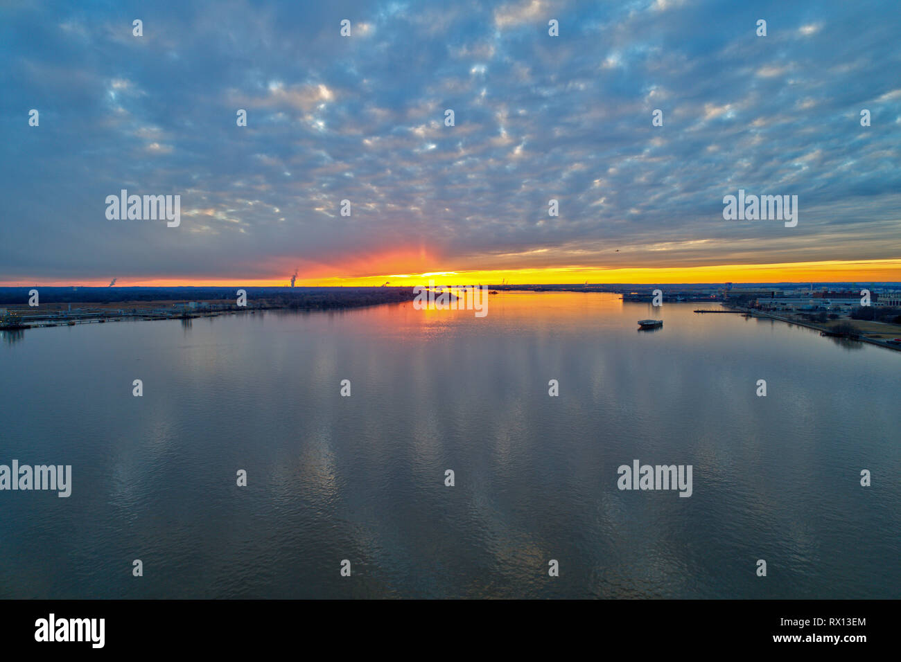 Aerial View of Sunset over the Delaware River Philadelphia Stock Photo ...