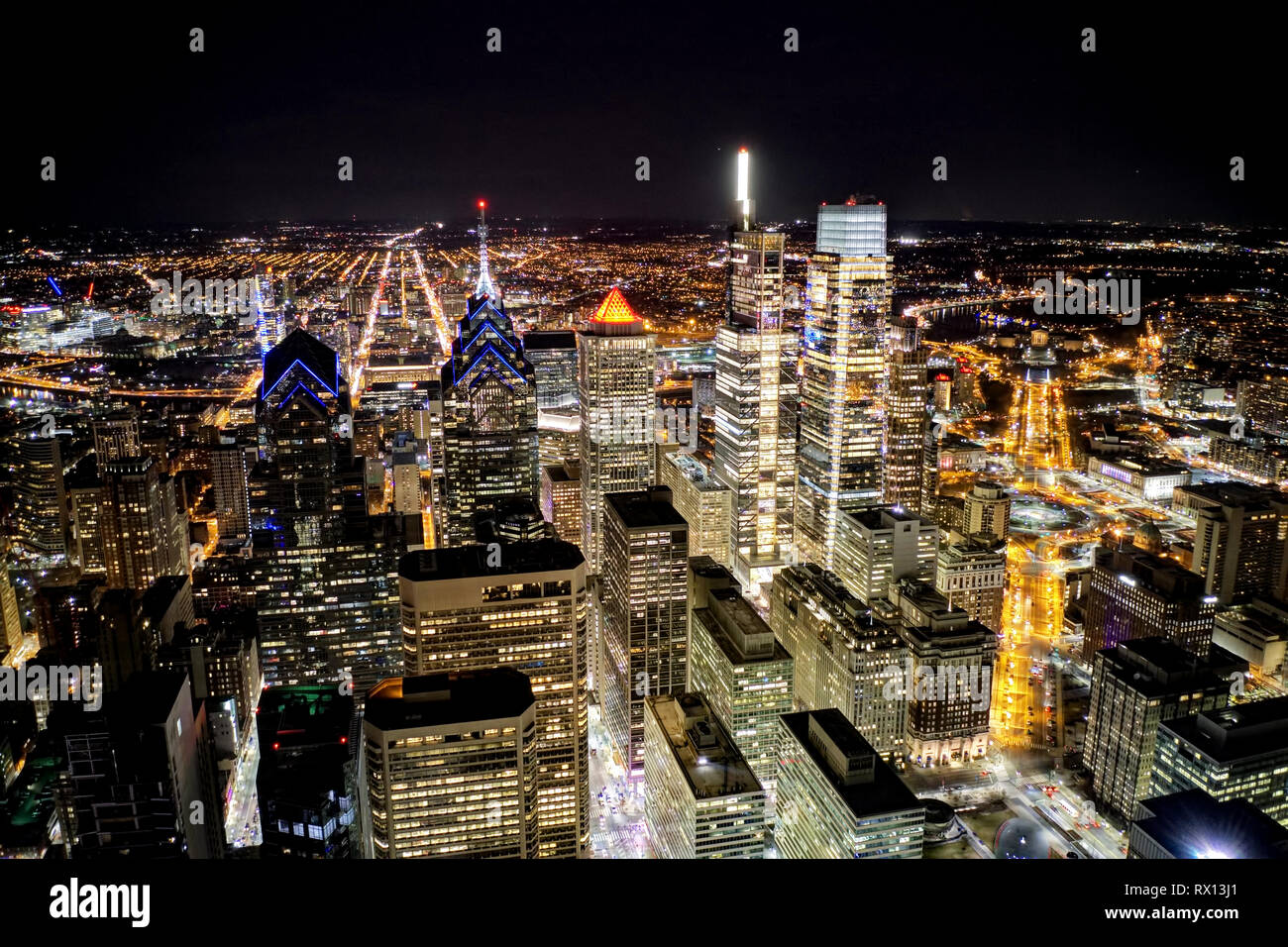Aerial View of Center City Philadelphia at Night Stock Photo - Alamy