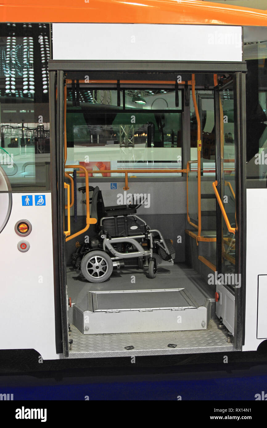 Electric Wheelchair at Allocated Space in Public Bus Transport Stock ...