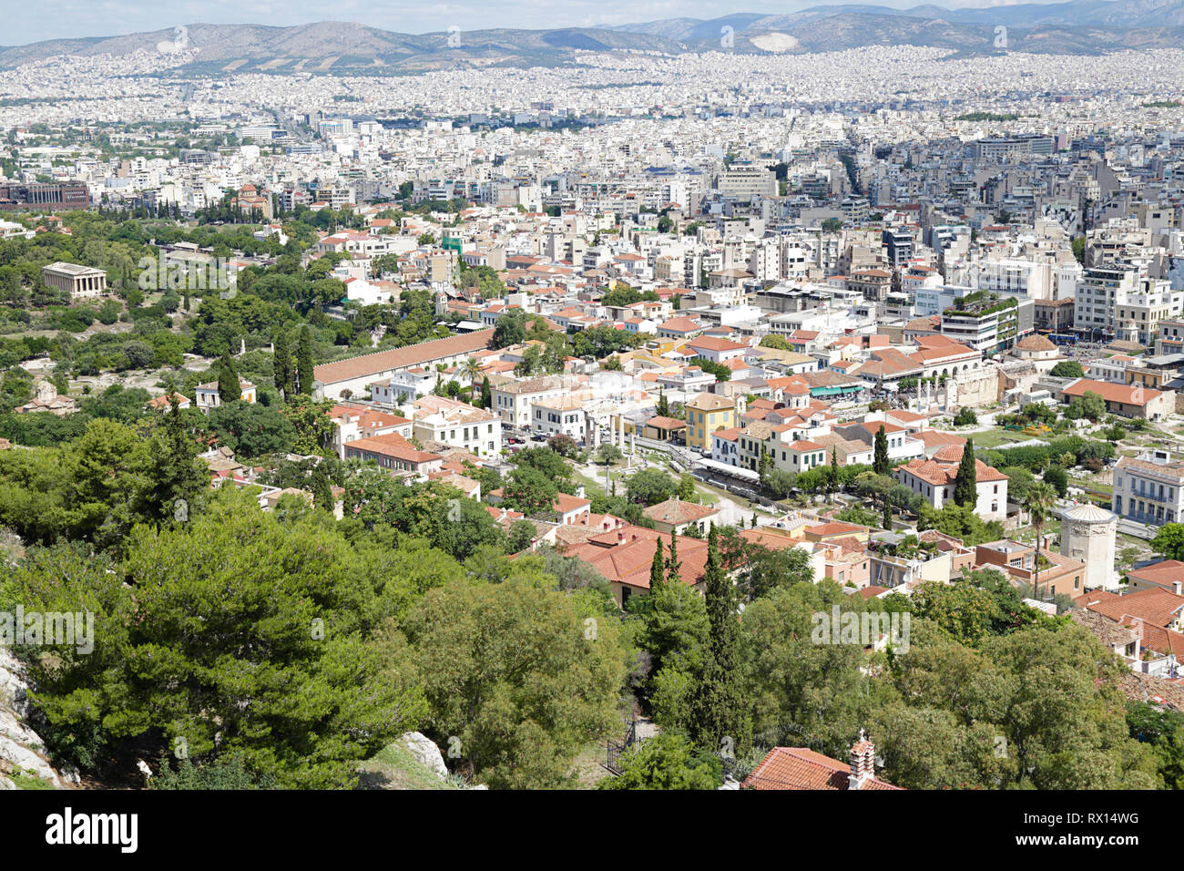 Ancient Agora of Athens and surrounding cityscape buildings from Athens ...
