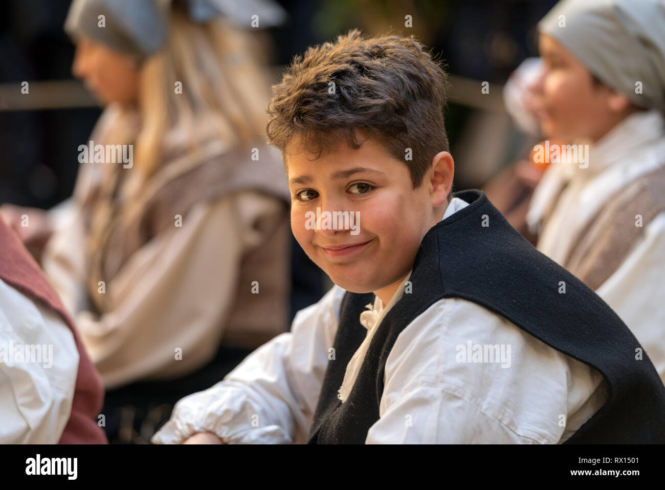 Close up people in traditional dress in old town hi-res stock ...