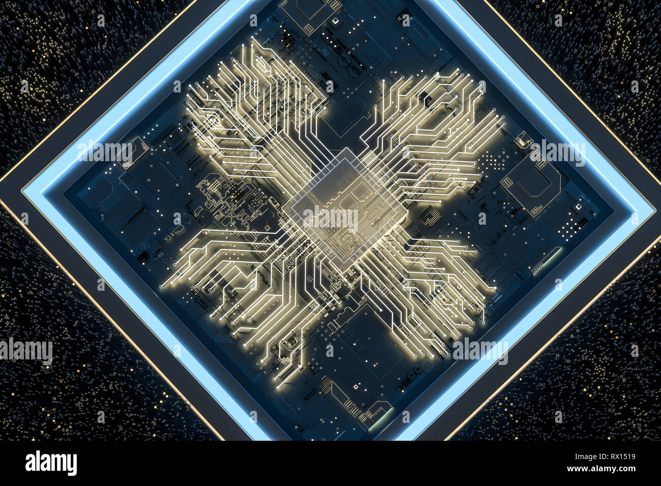 golden glowing circuit components, 3d rendering Stock Photo - Alamy