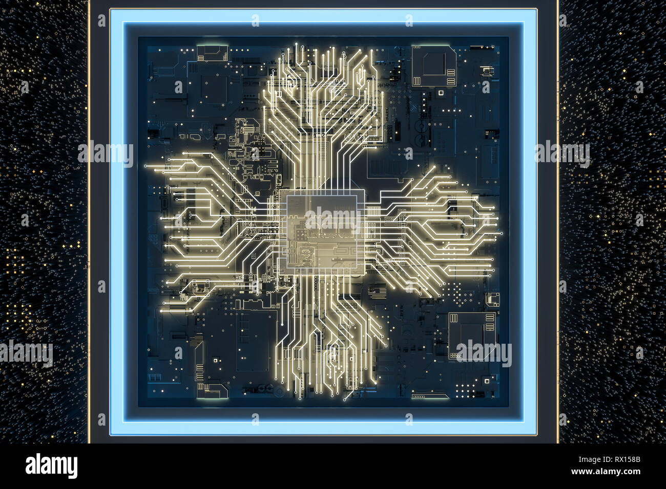 golden glowing circuit components, 3d rendering Stock Photo - Alamy