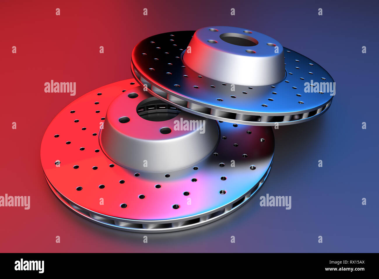 3D rendering. Auto spare parts for passenger car, new brake disk on ...