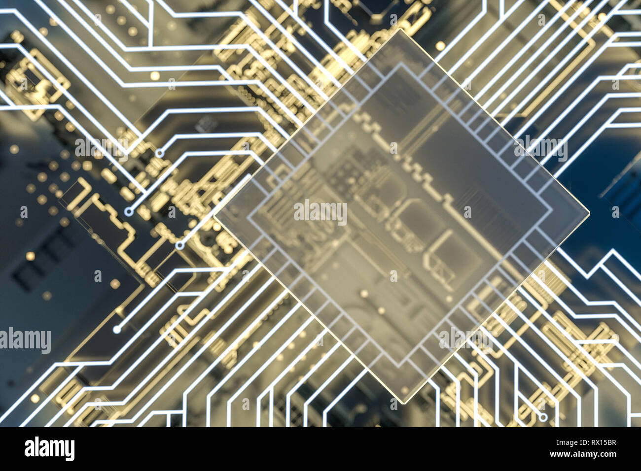 golden glowing circuit components, 3d rendering Stock Photo - Alamy