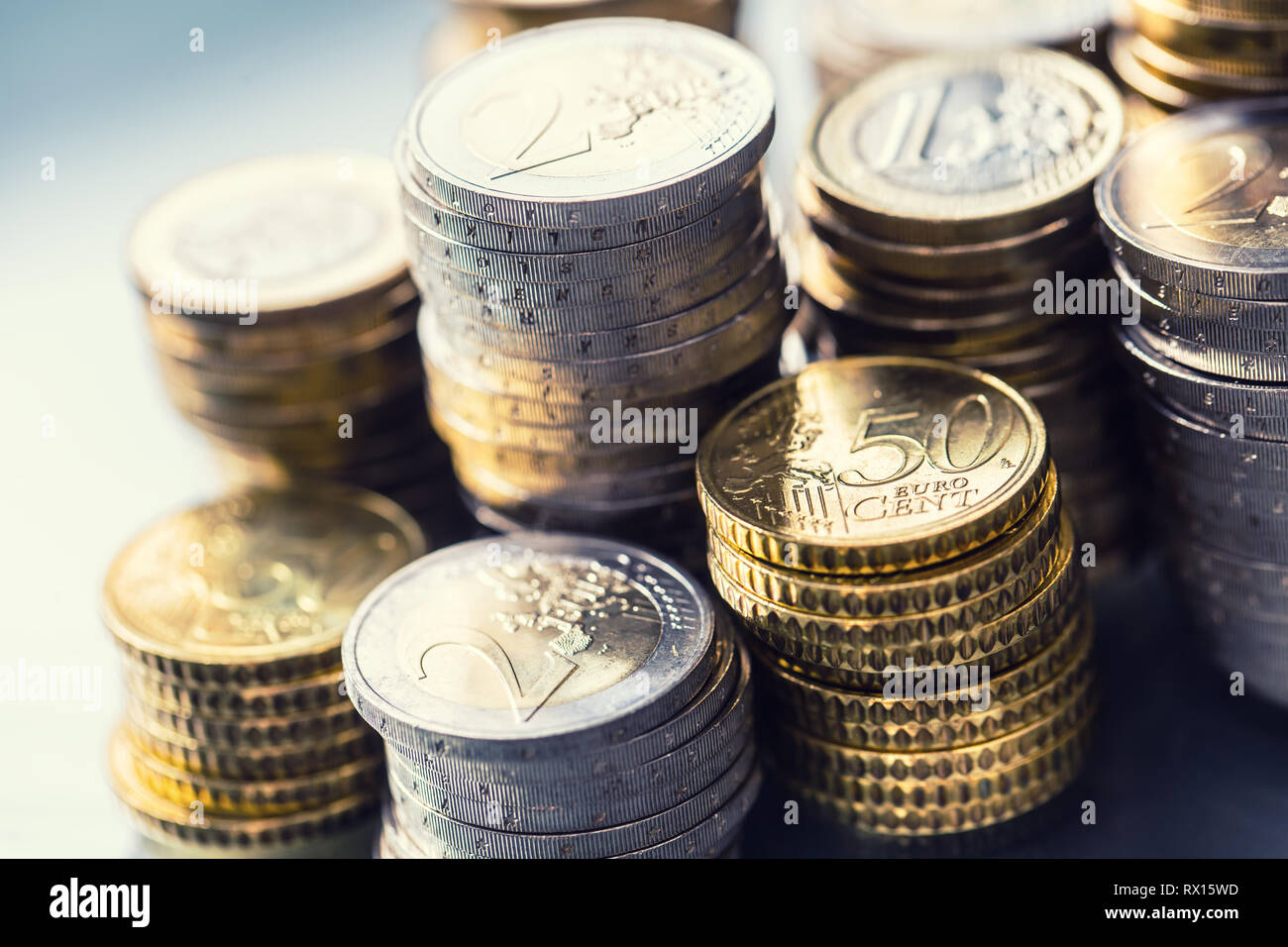 Close-up a pile of new euro coins in other compositions Stock Photo - Alamy