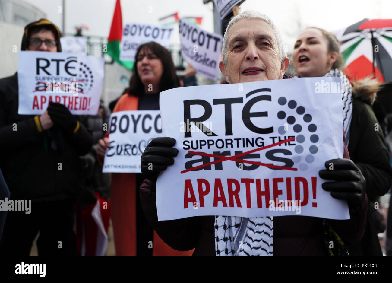 People take part in a Boycott the Eurovision in Israel protest ...