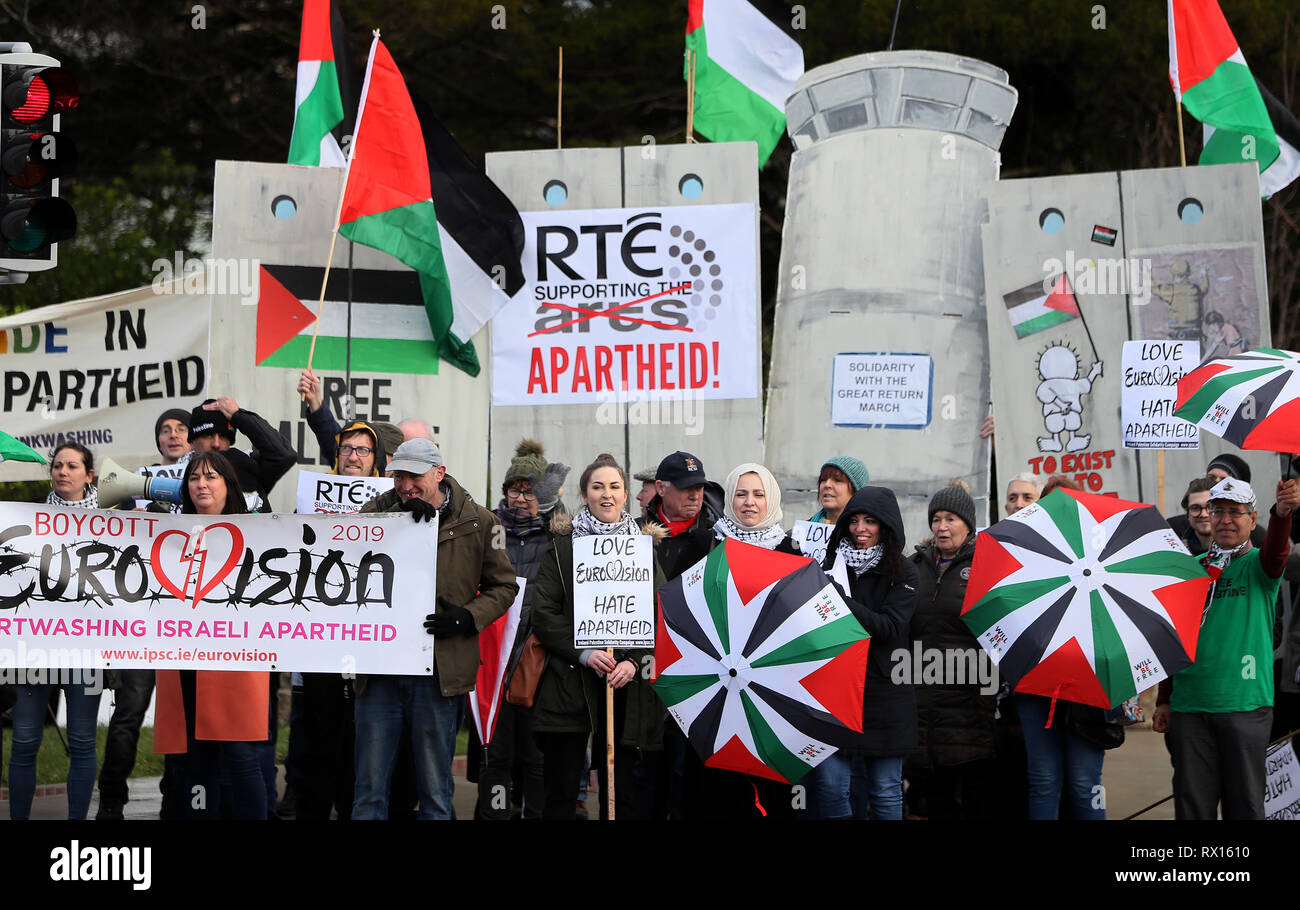 People take part in a Boycott the Eurovision in Israel protest ...