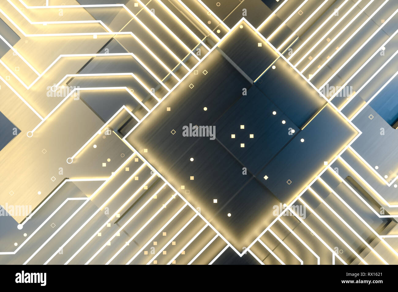 golden glowing circuit components, 3d rendering Stock Photo - Alamy