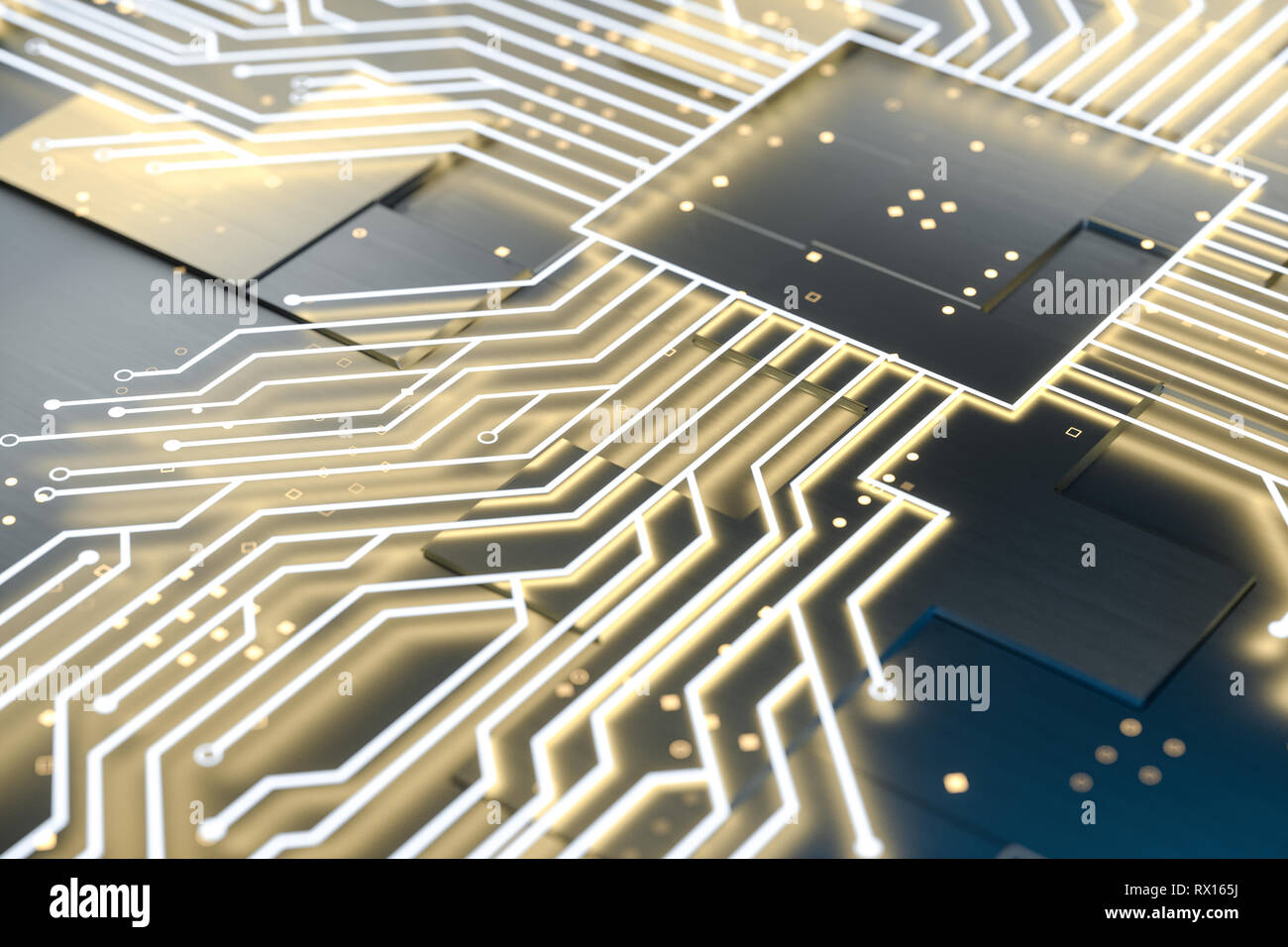 golden glowing circuit components, 3d rendering Stock Photo - Alamy