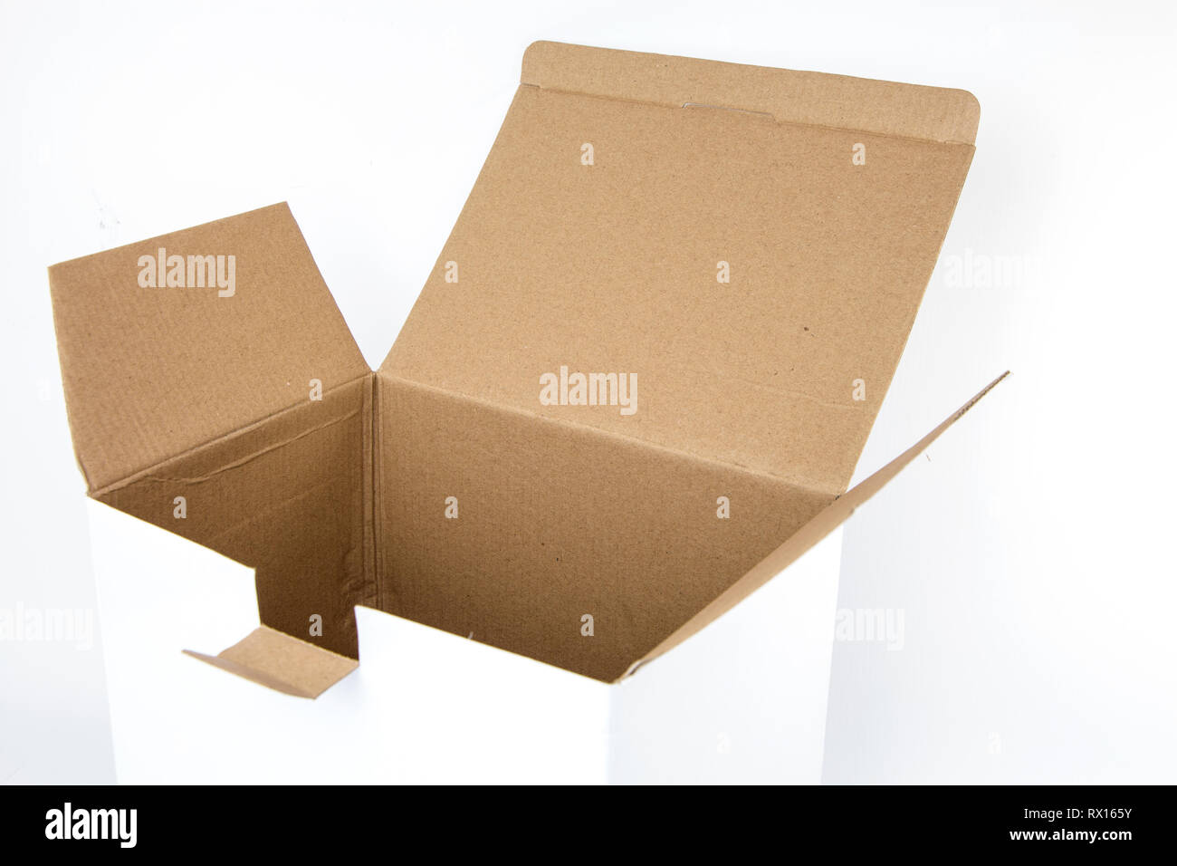 White opened cardboard box isolated on white background Stock Photo - Alamy
