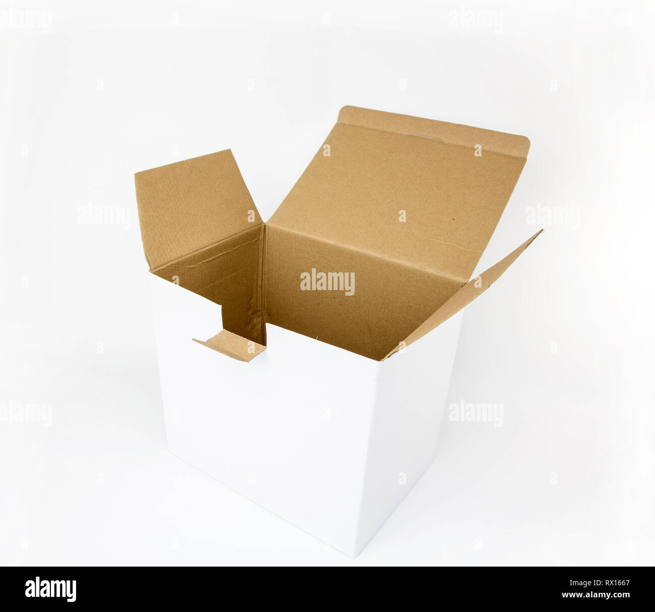 White opened cardboard box isolated on white background Stock Photo - Alamy