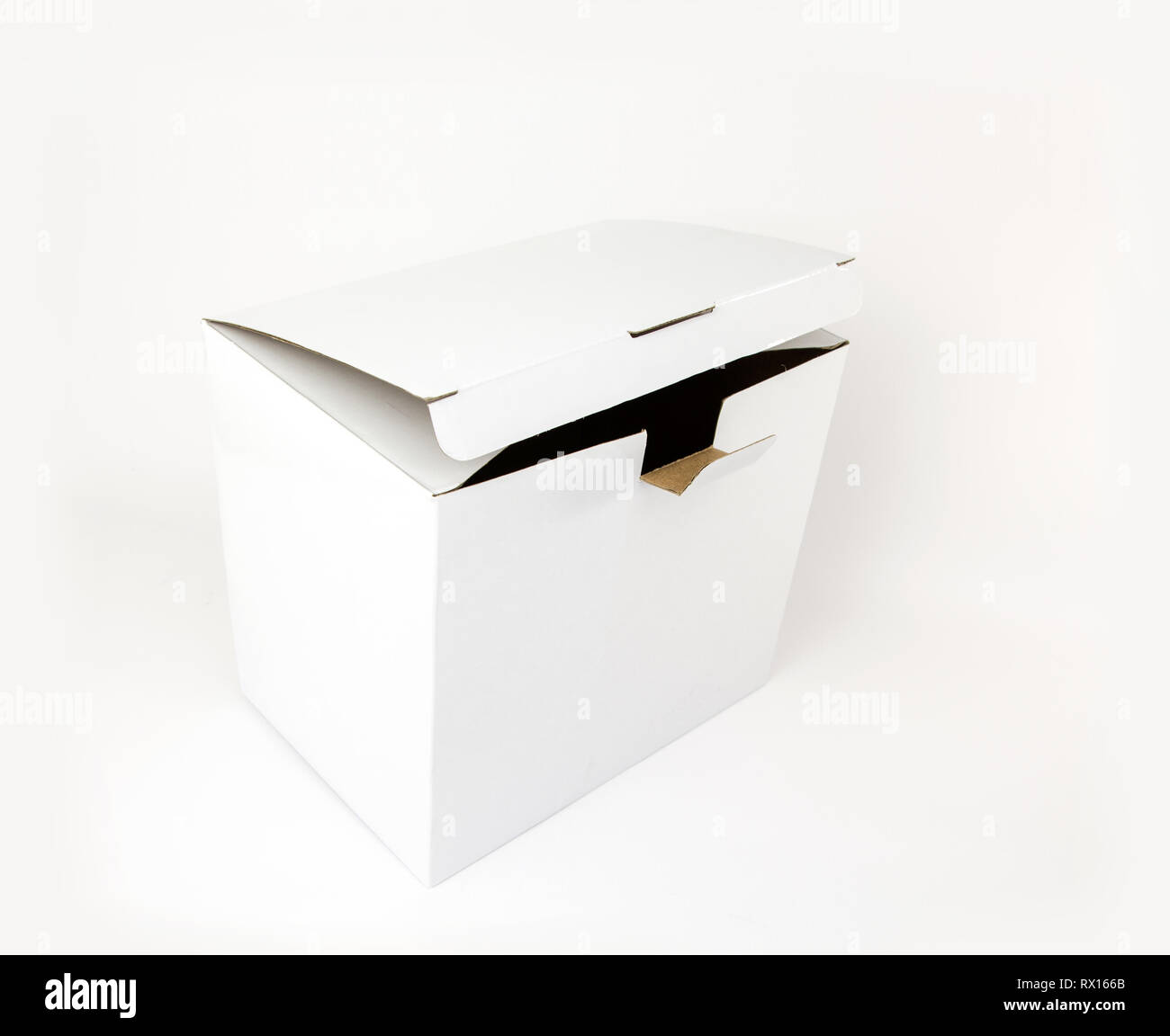 Slightly opened white carton box isolated on white background Stock ...