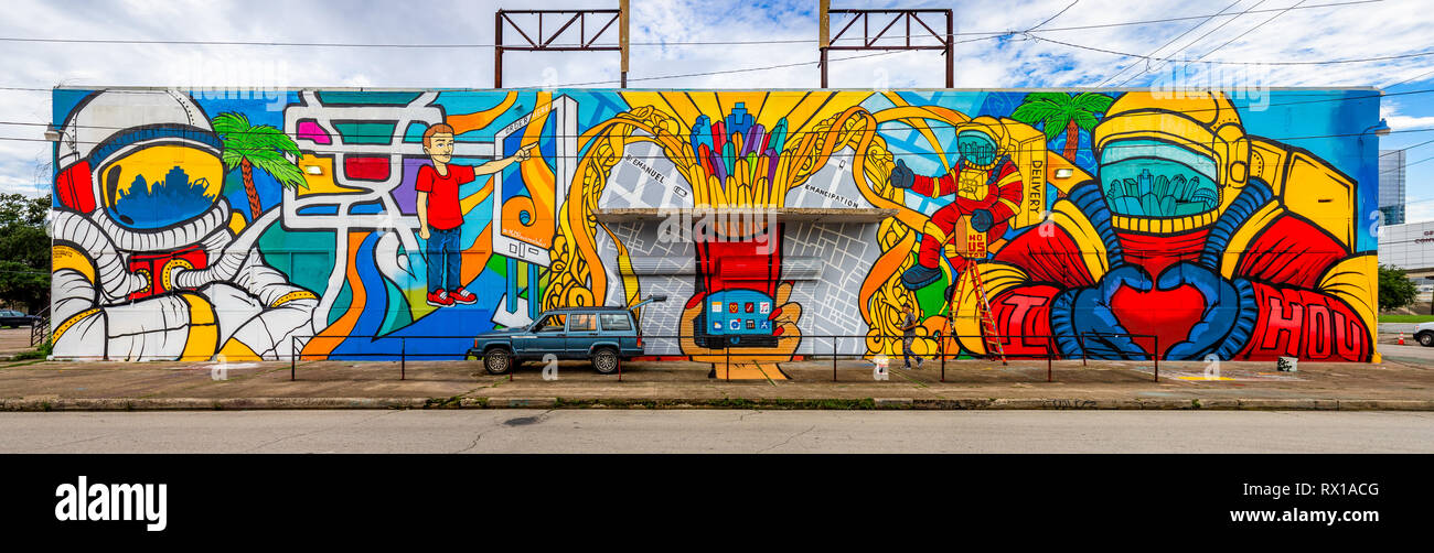 Panorama of vibrant graffiti by some talented artists in Downtown ...