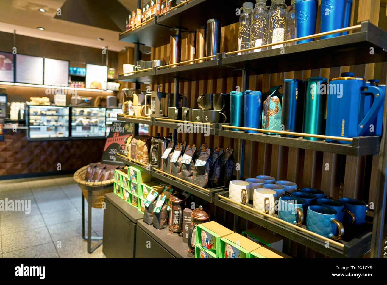 DUSSELDORF, GERMANY - CIRCA SEPTEMBER, 2018: interior shot of Starbucks ...